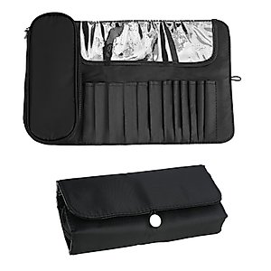 LUEXBOX Portable Folding Makeup Brush Bag, Multifunctional Cosmetics Rolling Storage Case Makeup Brush Holder for Travel, Makeup Brush Organizer Bag (Black)