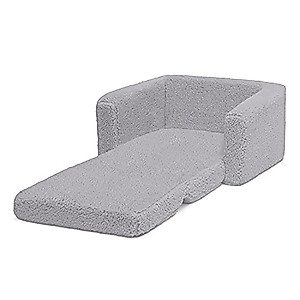 Delta Children Cozee Flip-Out Sherpa 2-in-1 Convertible Chair to Lounger for Kids, Grey