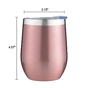 MEZMUT 12 Oz Insulated Wine Tumbler with Lid Double Wall Vacuum Stainless Steel Wine Glass Coffee Mug Insulated Tumbler Cup for Champaign, Cocktail, Beer (Rose Gold, 1 Pack)
