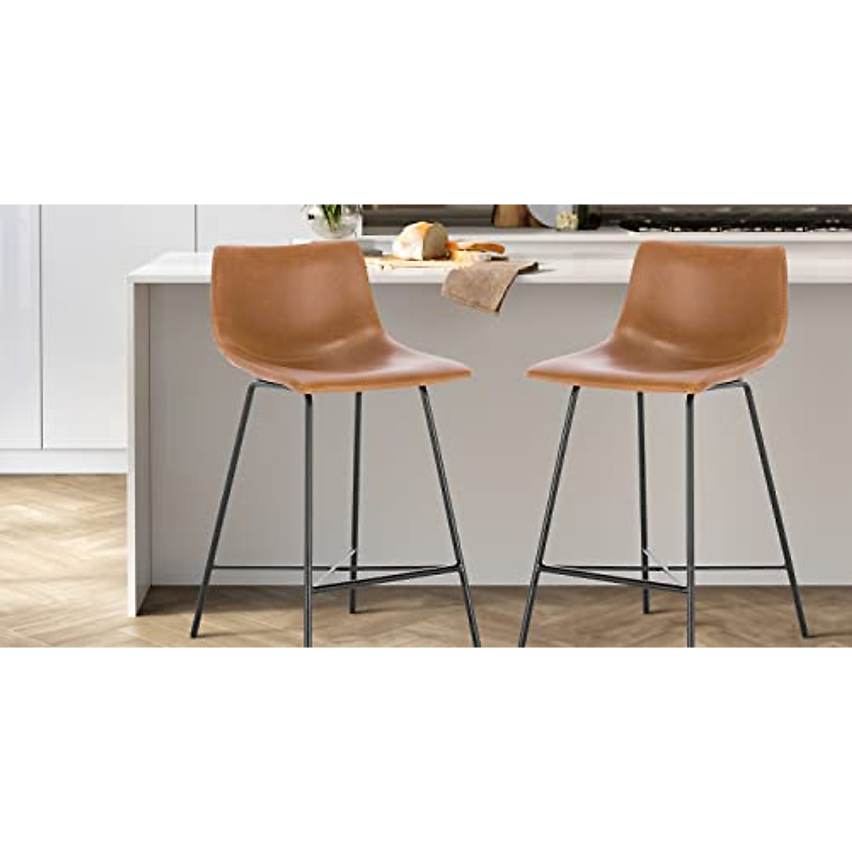 Poly and Bark Paxton 24” Counter Stool, Set of 3 Tan