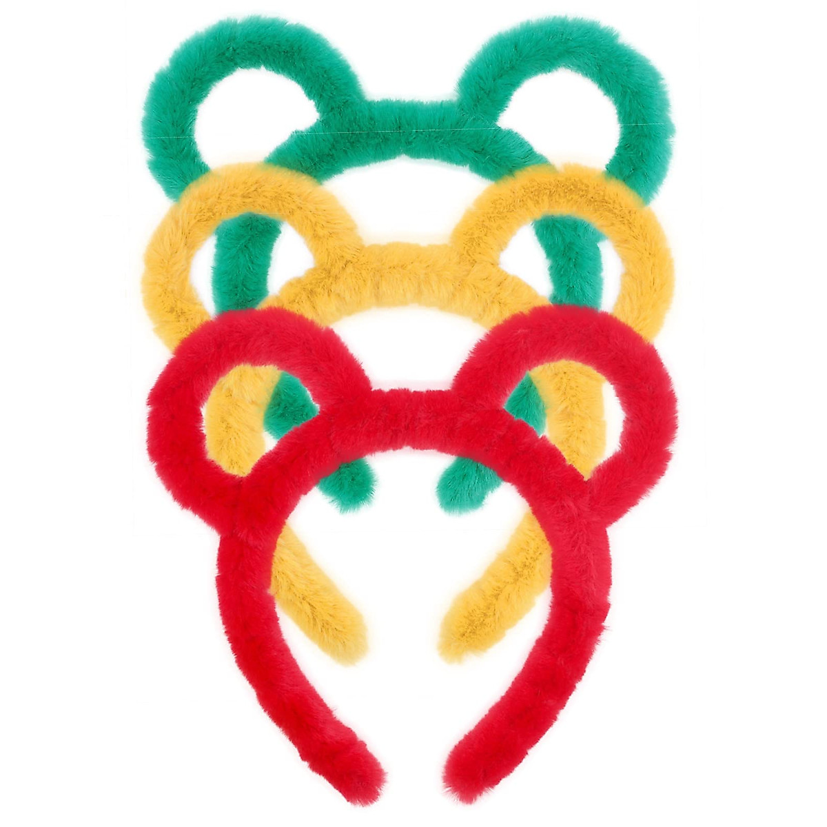 PLUSMAYI Mouse Ears Headband Kids 3Pcs Bear Ear Headband for Women Animal Style Cute Hairband Mouse Costume Girls for Birthday Cosplay Halloween Christmas(Red Yellow Green Headband)