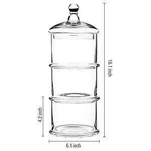 MyGift Modern 3 Tier Clear Glass Stacking Apothecary Jars with Lid, Round Glass Display Candy and Cookie Containers, 16 inch Tall