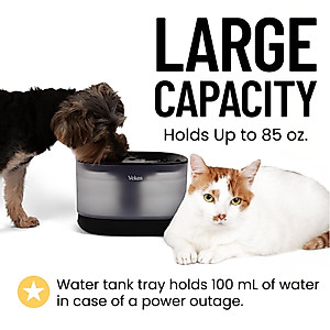 Veken Cat Water Fountain, 84oz/2.5L Automatic Pet Water Fountain Dog Water Dispenser with a Detachable Water Tank, Easy Cleaning for Cats, Dogs (Black)