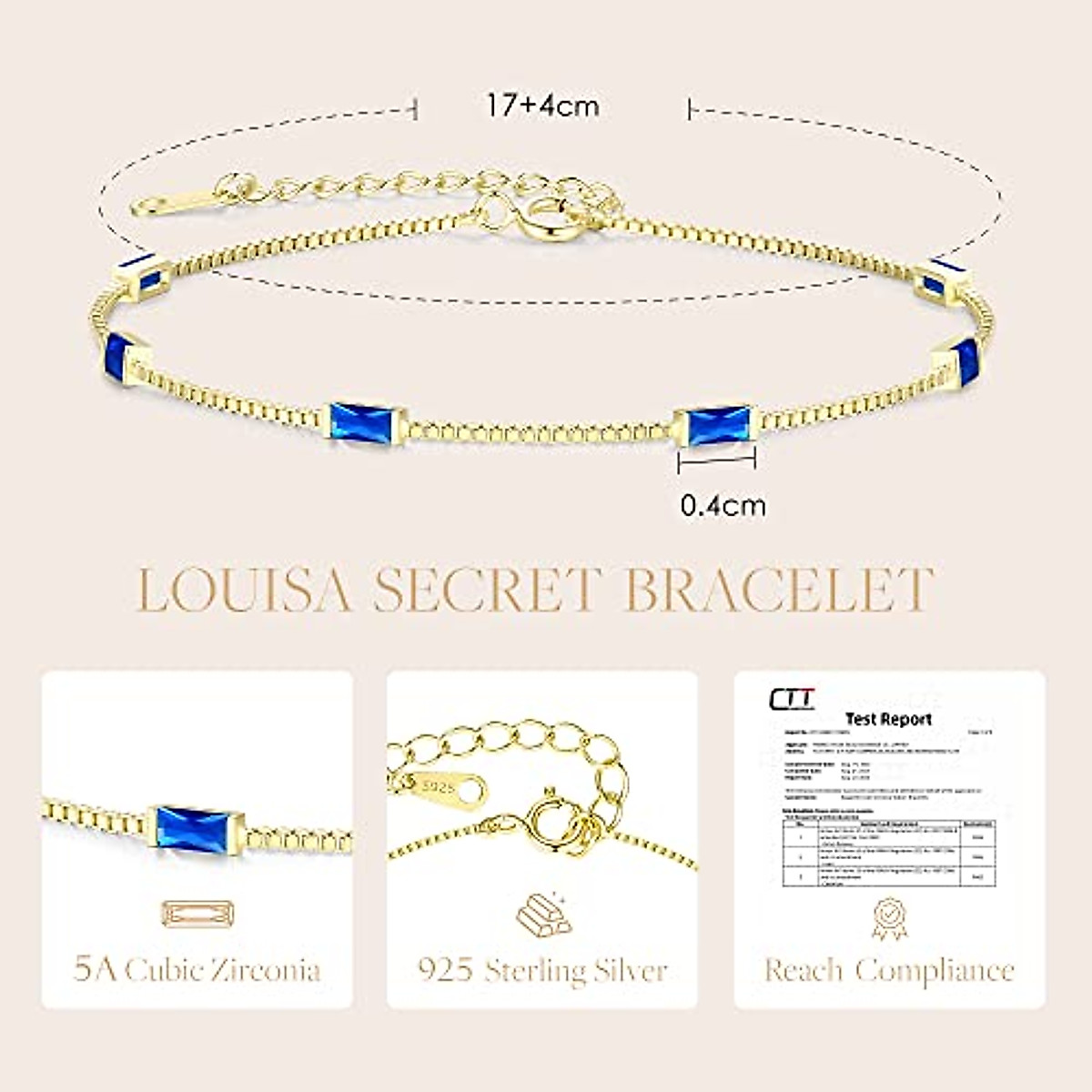LOUISA SECRET Birthstone Bracelets for Women Girl, 925 Sterling Silver Dainty Simple Women Charm Link Bracelet, Birthday Anniversary Jewelry Gifts for Woman Girlfriend Mother Mom Her Wife
