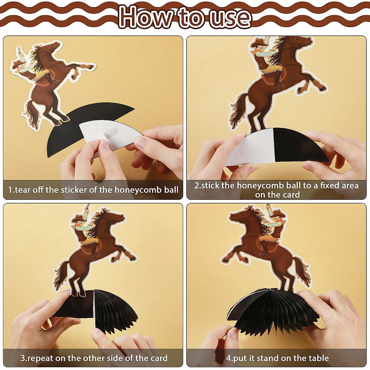 9 Pcs Western Cowboy Honeycomb Centerpieces Wild Western Party Decorations West Cowboy Party Favors for Kids Birthday Party Baby Shower