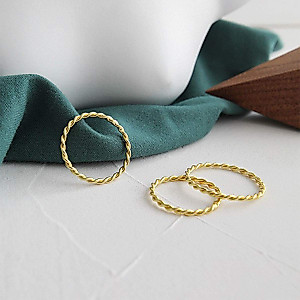 Thin Twist Ring 925 Sterling Silver Braided Infinity Twisted Gold Stacking Pinky KnuckleThumb Middle Finger Wedding Ring Band Size 7.5