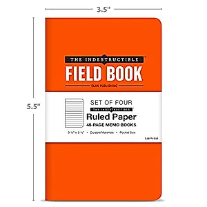 Elan Publishing Company the Indestructible 3.5 by 5.5 in Field Notebook, Orange, Pack of 4