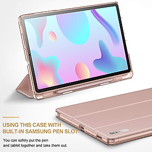 INFILAND Case for Samsung Galaxy Tab S6 Lite 10.4 Inch(2024/2022/2020) - Shockproof Frosted Translucent Back with S Pen Holder&Auto Wake/Sleep Function, Rose-Gold