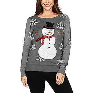 Tipsy Elves Women's Gray Sequin Snowman Christmas Neck Sweater Long Sleeve Sequin Snowman (Grey) XX-Large