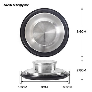 CORNERJOY 4.5 Inch Diameter Rim Heavy Duty Stainless Steel Kitchen Sink Basket Strainer and 3.38" Diameter Stainless Steel Kitchen Sink Stopper(Pack of 2)