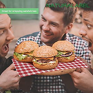 NATURALABEL 100 Pcs Wax Paper, 12" x 7.5" Red and White Checkered Greaseproof Paper,Wax Paper Sheets for Food,Rave Party BBQ Picnic Party Deli Paper