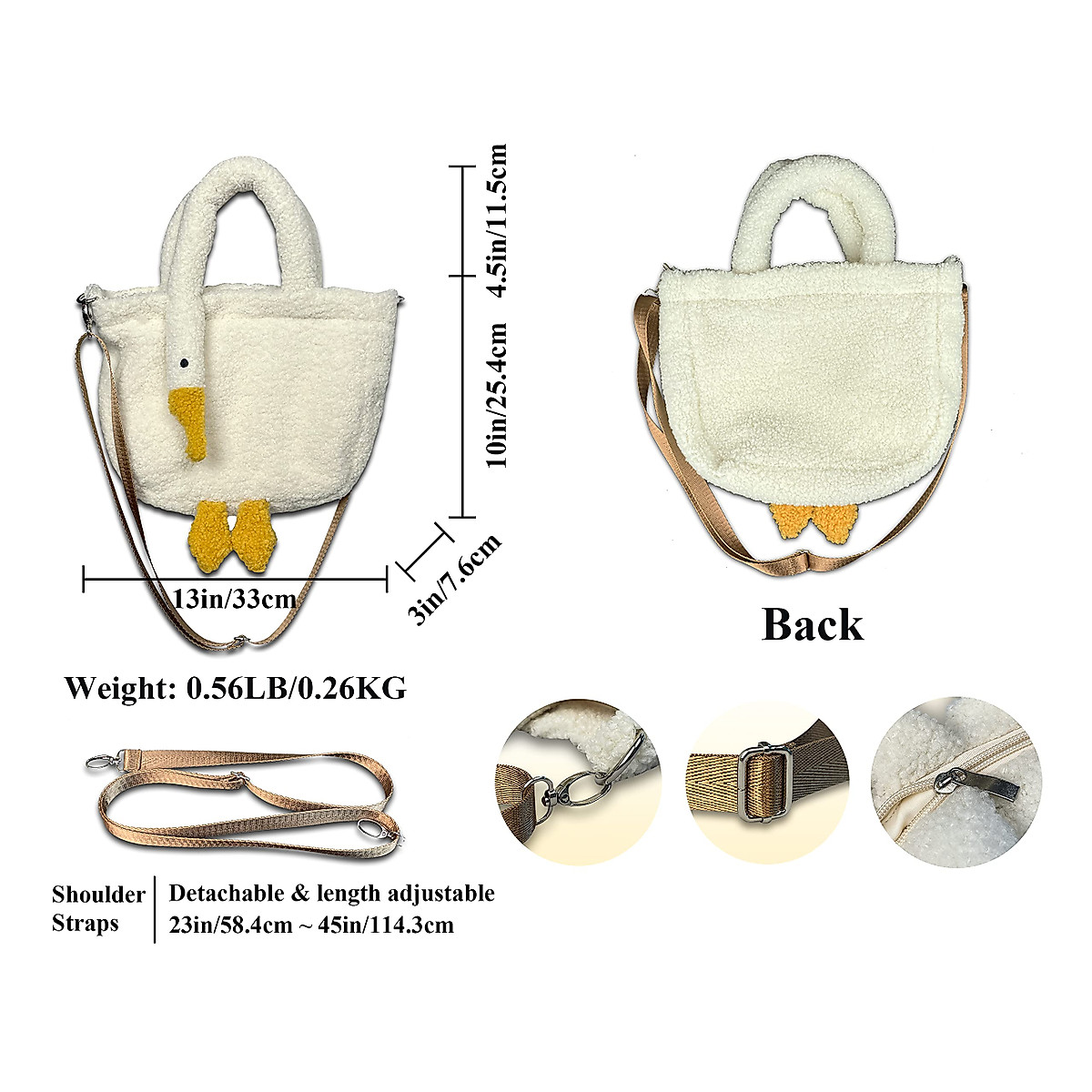 XACKWUERO Women Cute Plush Goose Bag Funny Novelty Goose Purse Tote Handbag Shoulder Shopper Bag (Shoulder)