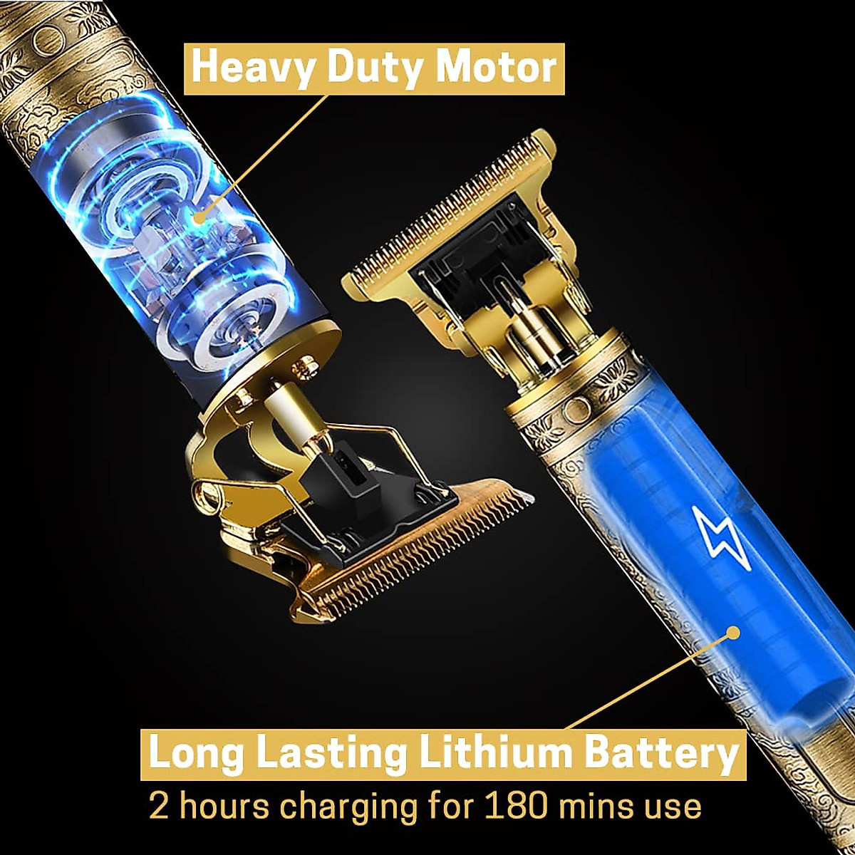 Vacto Cordless Hair Clipper, Zero Gapped T-Blade Trimmer Rechargeable Beard Trimmer, Professional Hair Clippers with 4 Guide Combs Hair Grooming Set for Men (Bronze)