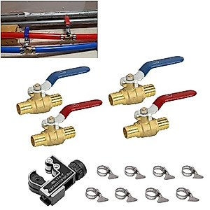 Brass Hose Barb Ball Valve Kit-4Pcs 3/4" Ball Valve,PEX Brass Full Port Shut-off Ball Valve,Quarter Turn HOT (RED) COLD (BLUE) of Water Stop Shut off (4 pack Ball Valves 3/4)