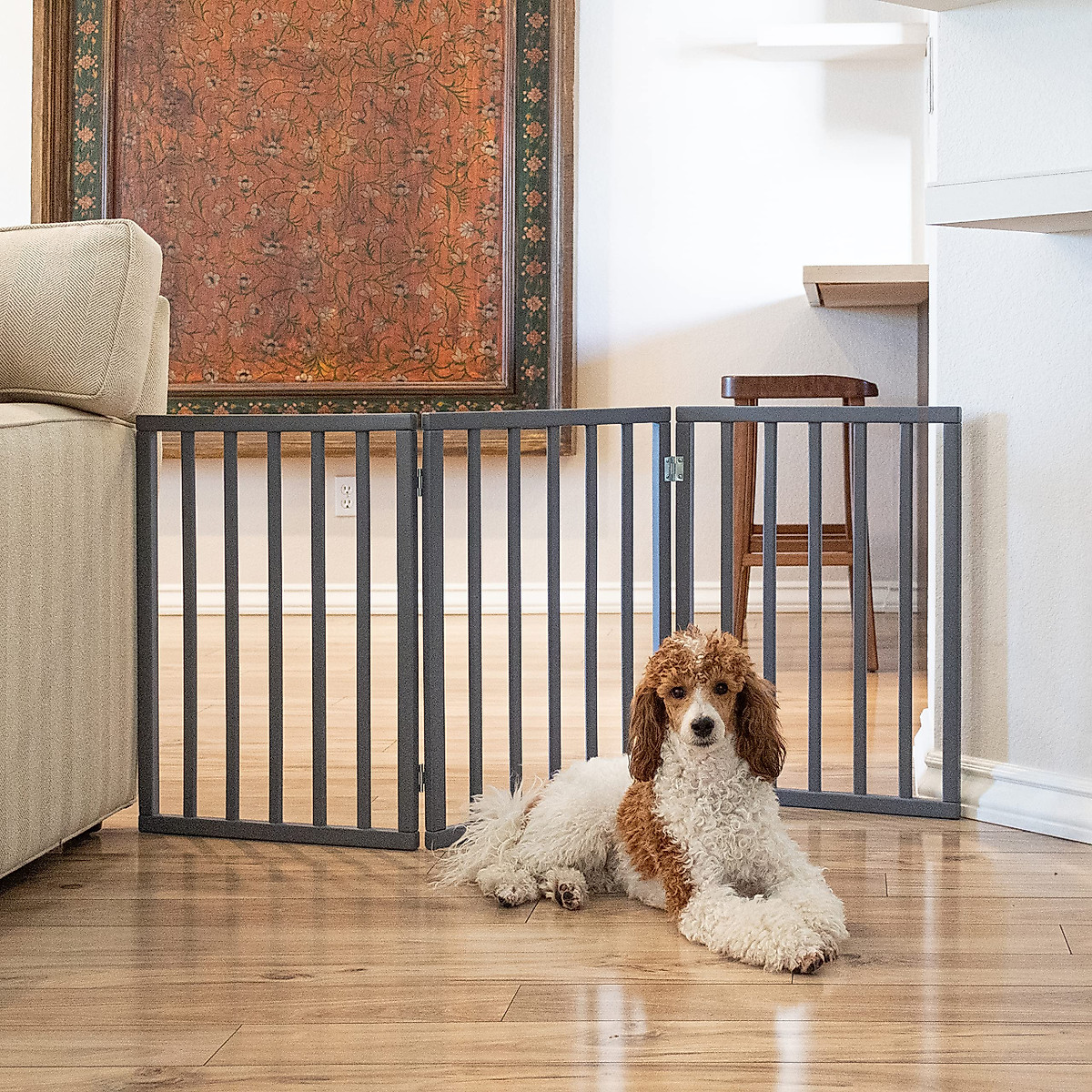 Primetime Petz - Best Freestanding, Hard Wood, Folding Pet Gate, Indoor Dog Fence for Home,Gray