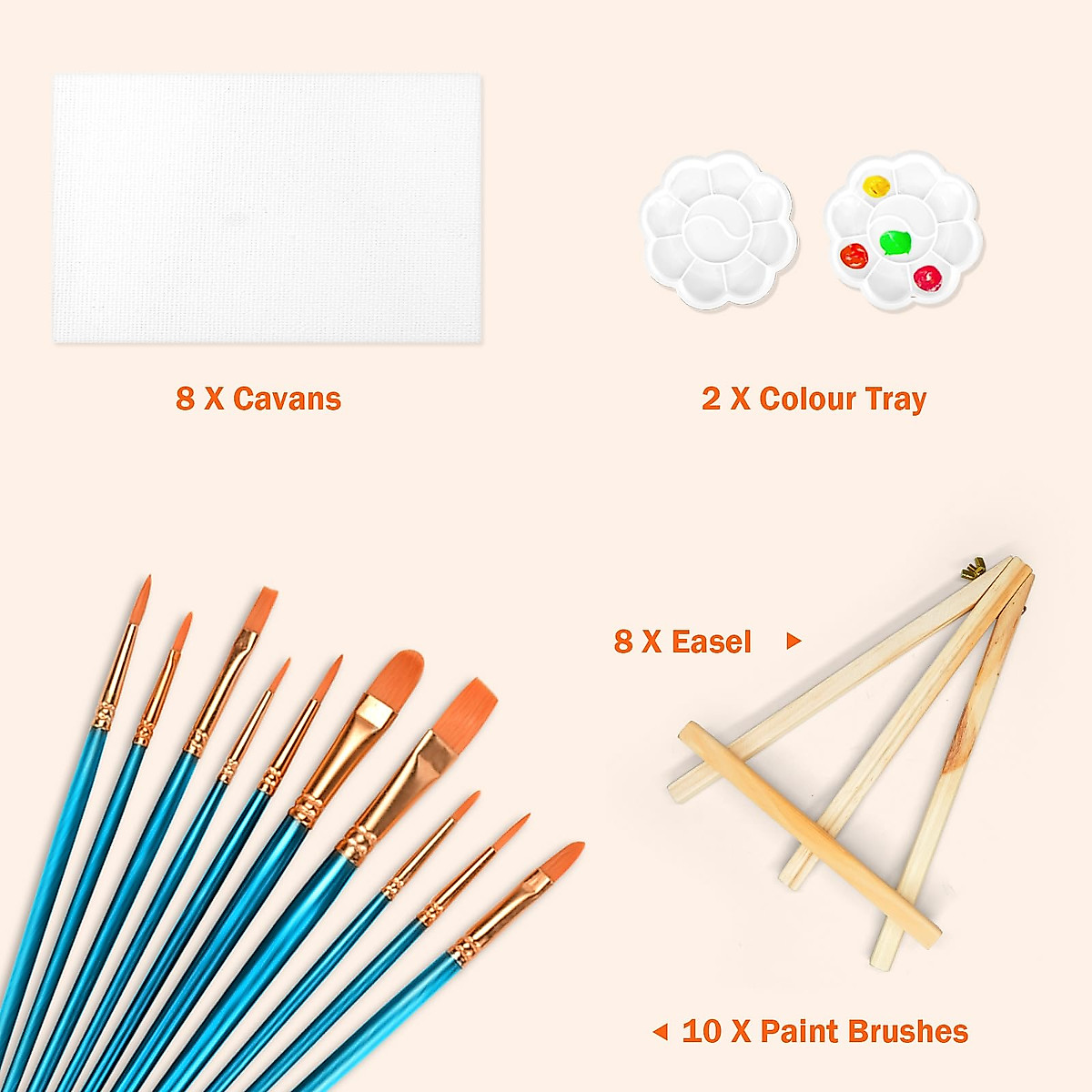 8 Pack 8x10 in Canvas Boards for Painting,Canvas for Painting with 9.5" Easel, Art Canvas Painting Kit with 10 Brushes & 2 Paint Tray for Kids Teenagers Acrylic Pouring Oil Water Color Gift…