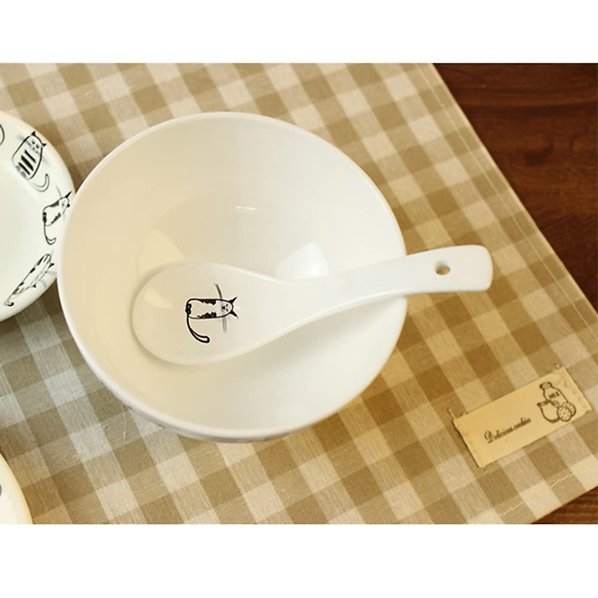 123Arts Ceramic Cat Bowl Soup Bowl Dessert Bowl Rice Bowl with Spoon Set