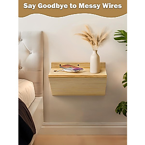 Sivapleso Floating Nightstand Set of 2, Natural Solid Wood Floating Bedside Tables Small Wall Mounted Nightstand Hanging for Bedroom