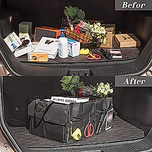 JiatuA Car Trunk Organizer, Trunk Organizer for SUV, 8 Pocket Backseat Trunk Organizer, Waterproof, Dust-proof, Durable Foldable Cargo Net Storage for More Trunk Space with Adjustable Straps, Black