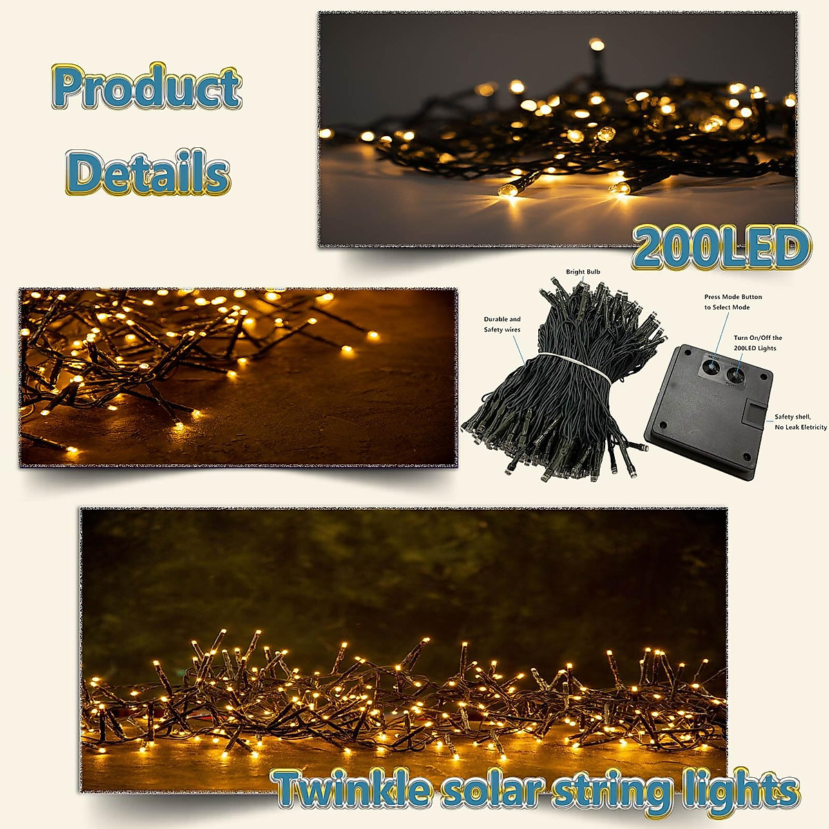 OZS 2 Pack 144FT 400LED Solar String Lights Outdoor, Waterproof 8 Modes Solar Outdoor Tree Lights,Green Wire Solar Lights Outdoor for Garden, Patio, Party, Wedding, Christmas Decorations (Warm White)