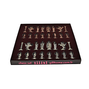 GiftHome Medieval British Army Antique Copper Metal Chess Set for Adults,Handmade Pieces and Natural Solid Wooden Chess Board with Storage Inside King 3.35inc