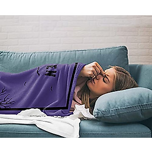 Throw Blanket- Black Haunted House Soft Warm Plush Fleece Bed Throw,50x60In Flannel Blankets Halloween Spooky Night Bedding Throws for Women/Men Bedroom Living Room Office Decor Purple