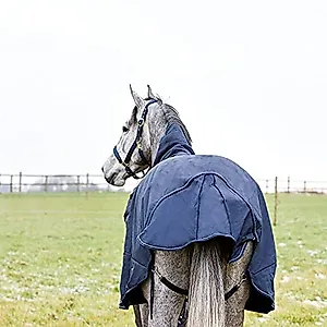 Horze Avalanche 1200D Ripstop High Neck Lightweight Waterproof Horse Turnout Rain Sheet (No Fill) - Peacoat Dark Blue - 84