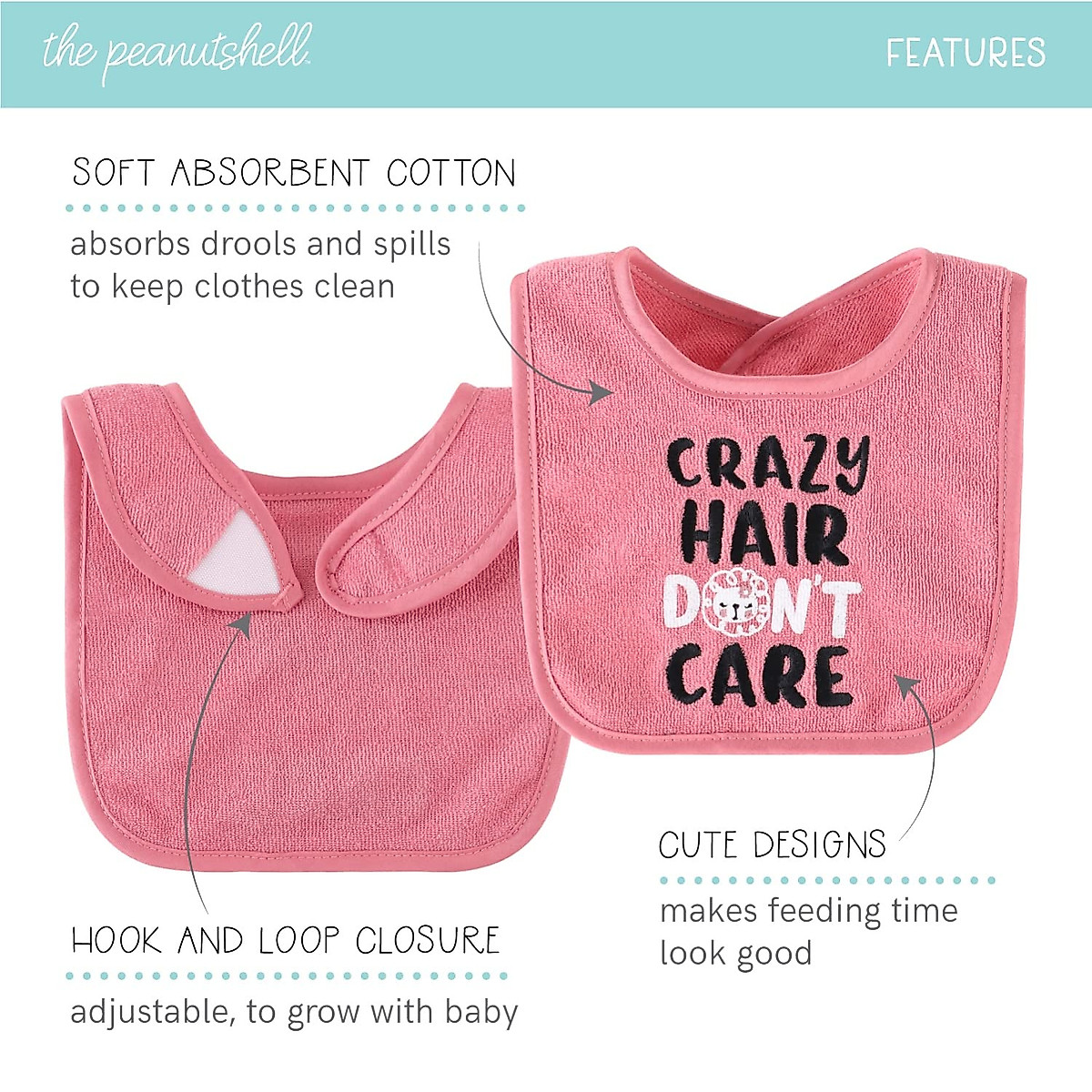 The Peanutshell Terry Bib Set for Baby Girls - 10 pack for Feeding, Teething, & Drooling - Wild Child