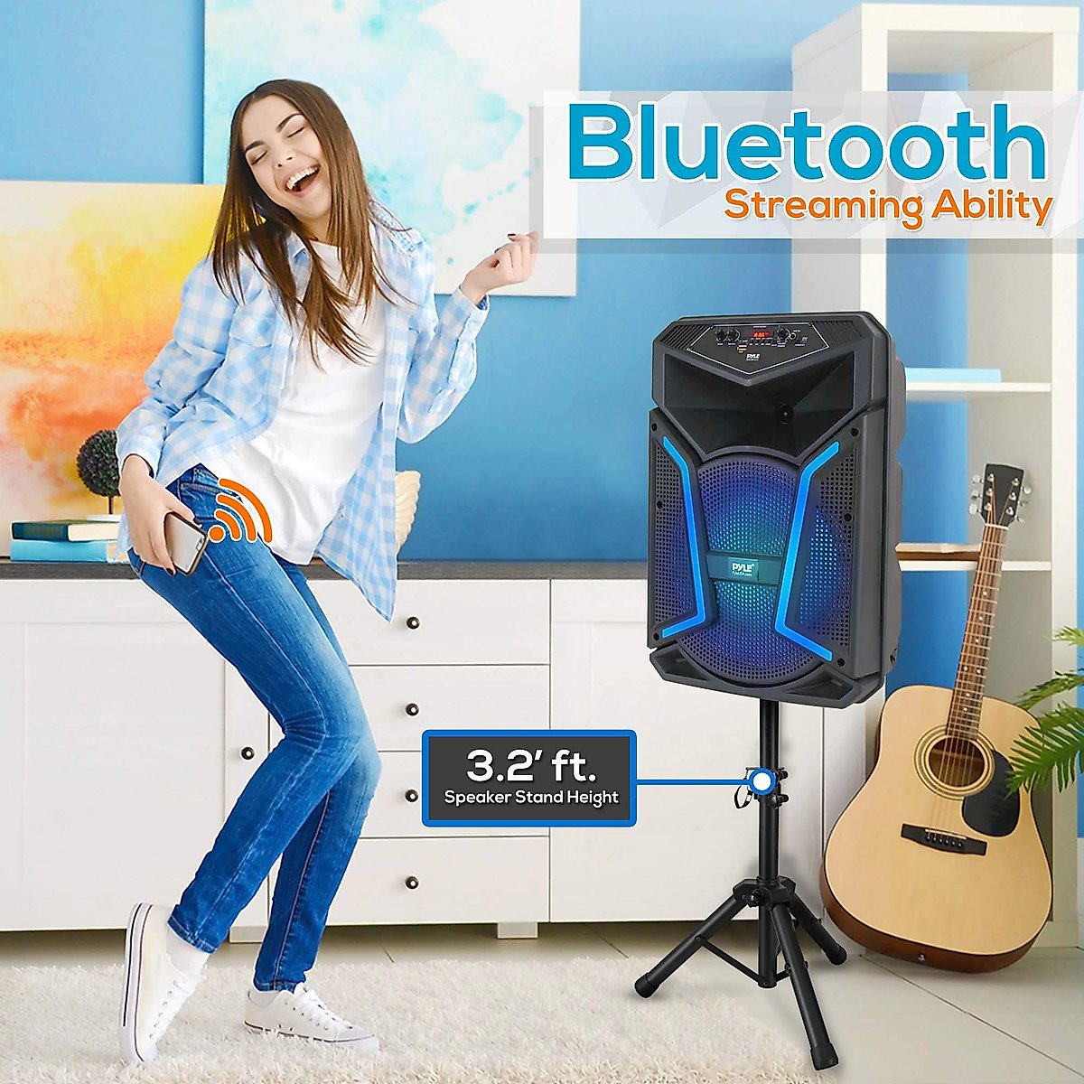 PYLE Portable Bluetooth PA Speaker System - 1200W Outdoor Bluetooth Speaker Portable PA System w/ Microphone In, Party Lights, MP3/USB SD Card Reader FM Radio, Rolling Wheels - Mic, Remote PPHP152SM