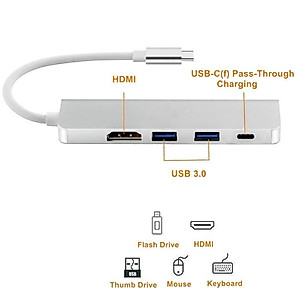 Leya-US Spare Part 4 in 1 Type C Hub with HDMI USB 3.0 Adapter Compatible for MacBook Hub USB Computer Peripherals USB Type C HDMI Compatible for MacBook Pro Air