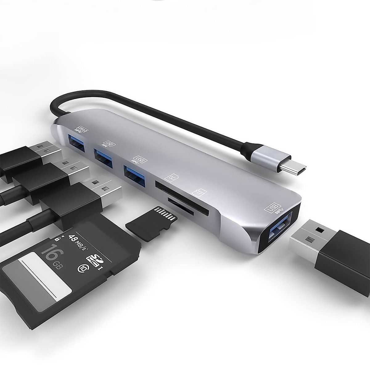 USB C to USB 3.0 Hub for iPad Pro 11/ iPad Mini/MacBook Air 6 in 1 Multifunction SD MicroSD Adapter for MAC