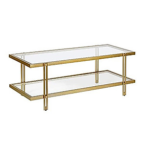 Henn&Hart 45" Wide Rectangular Coffee Table in Brass, Modern coffee tables for living room, studio apartment essentials