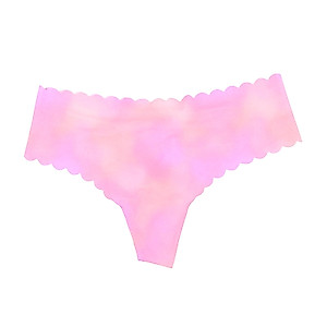 Victoria's Secret Panties No Show Scallop Edge Thong (Pink Watercolors, XL)