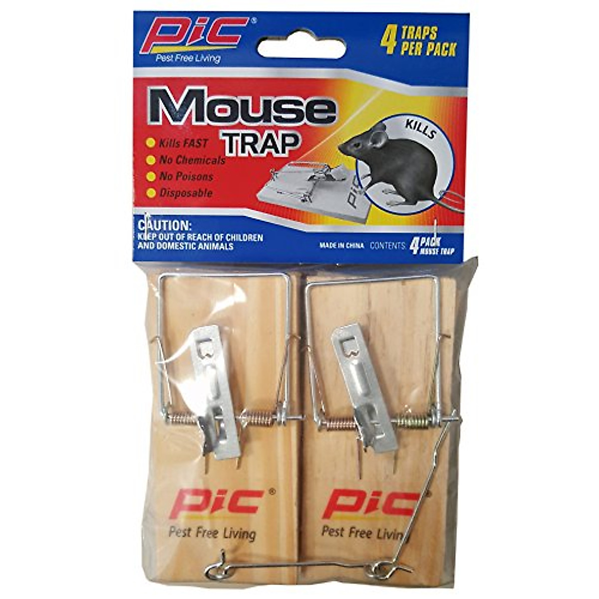 PIC Wood Mouse Traps, 4 Count