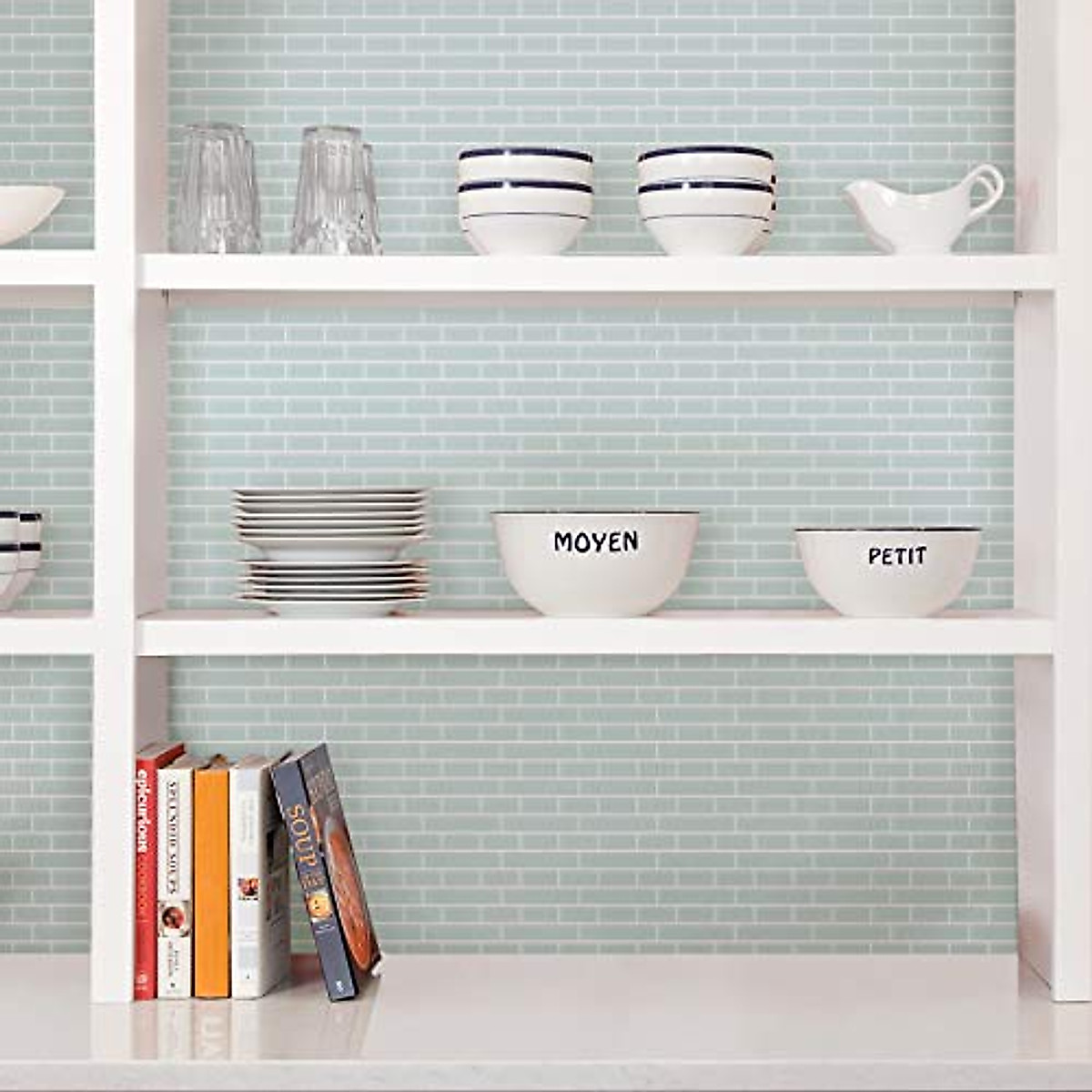 In Home NH2361 Sea Glass Peel & Stick Backsplash Tiles, Blue