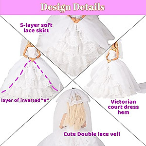 Keysse Doll Clothes Bride Wedding Dress with Bridesmaid Dress Gorgeous Trailing with Double Layer Wedding Veil, 5 Accessories, Veil + Crown + Necklace and Bracelet, Princess Party Dress for 11.5" Doll