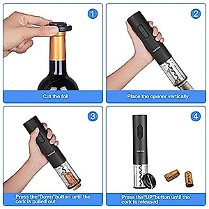 Electric Wine Bottle Opener, Wine Opener Corkscrew Key Set with Foil Cutter,Automatic Reusable Easy Carry Black Wine Opener Gift for Waiter Women in Home Kitchen Party Bar Outdoor