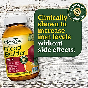 MegaFood Blood Builder - Iron Supplement Clinically Shown to Increase Iron Levels without Side Effects - Energy Support with Iron, Vitamins C and B12, and Folic Acid - Vegan - 180 Tabs