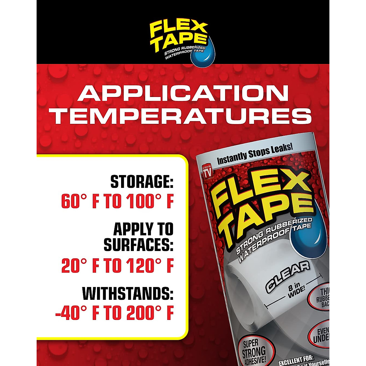 Flex Tape, MAX, 4 in x 25 ft, Clear, Original Thick Flexible Rubberized Waterproof Tape - Seal and Patch Leaks, Works Underwater, Indoor Outdoor Projects - Home RV Roof Plumbing and Pool Repairs