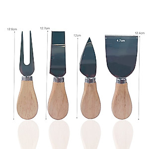 4 Piece Cheese Knives Set with Wooden Handle, Cheese Fork, Mini Stainless Steel Cheese Knife for Charcuterie Board and Cheese Spread, for Cheese Slicer and Butter Cutter