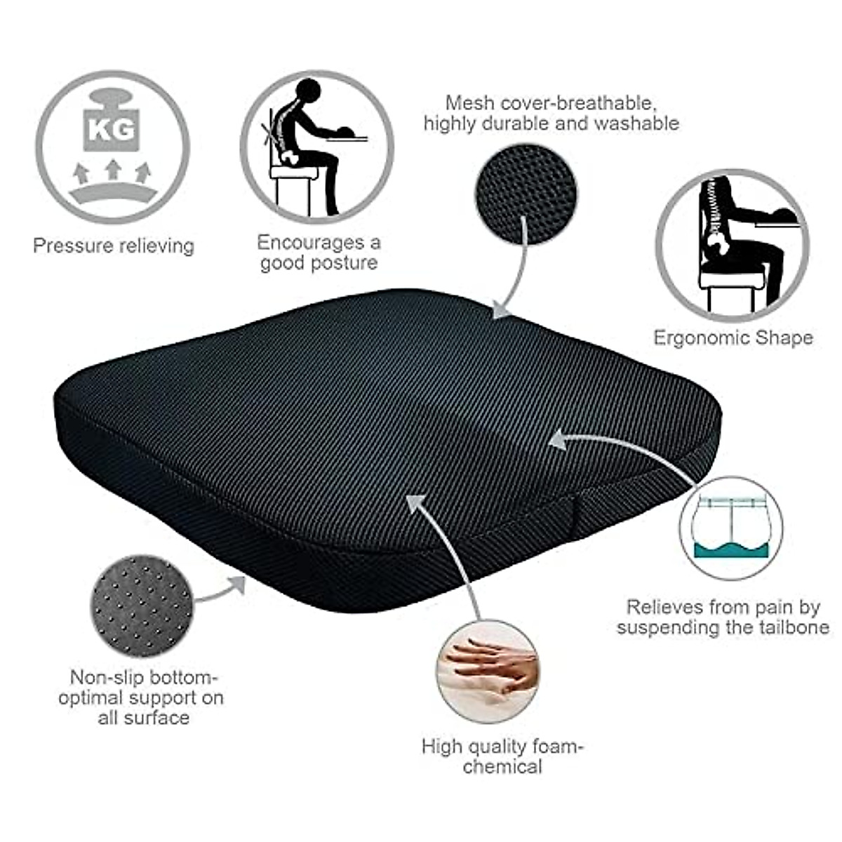 NNAA Orthopedic Cushion Ergonomic Chair Pad Memory Foam Seat Cushion Tailbone Sciatica Back Pain Relief Comfort Office Chair Car Seat Cushion Non-Slip style2