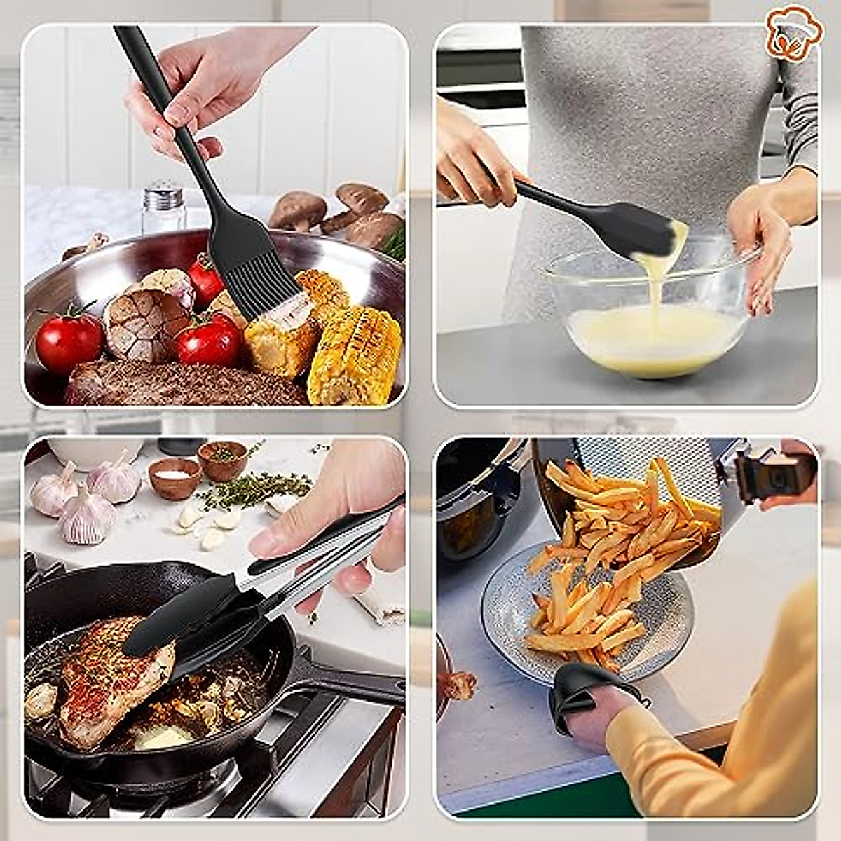 FUNYKICH 8inch Square Air Fryer Accessories, 10PCS XL Air Fryers Accessory Set Fit for 4.5-6.8QT COSORI Ninja Philips Gowise Gourmia Chefman and Other Square Air Fryer, BPA Free, Dishwasher Safe