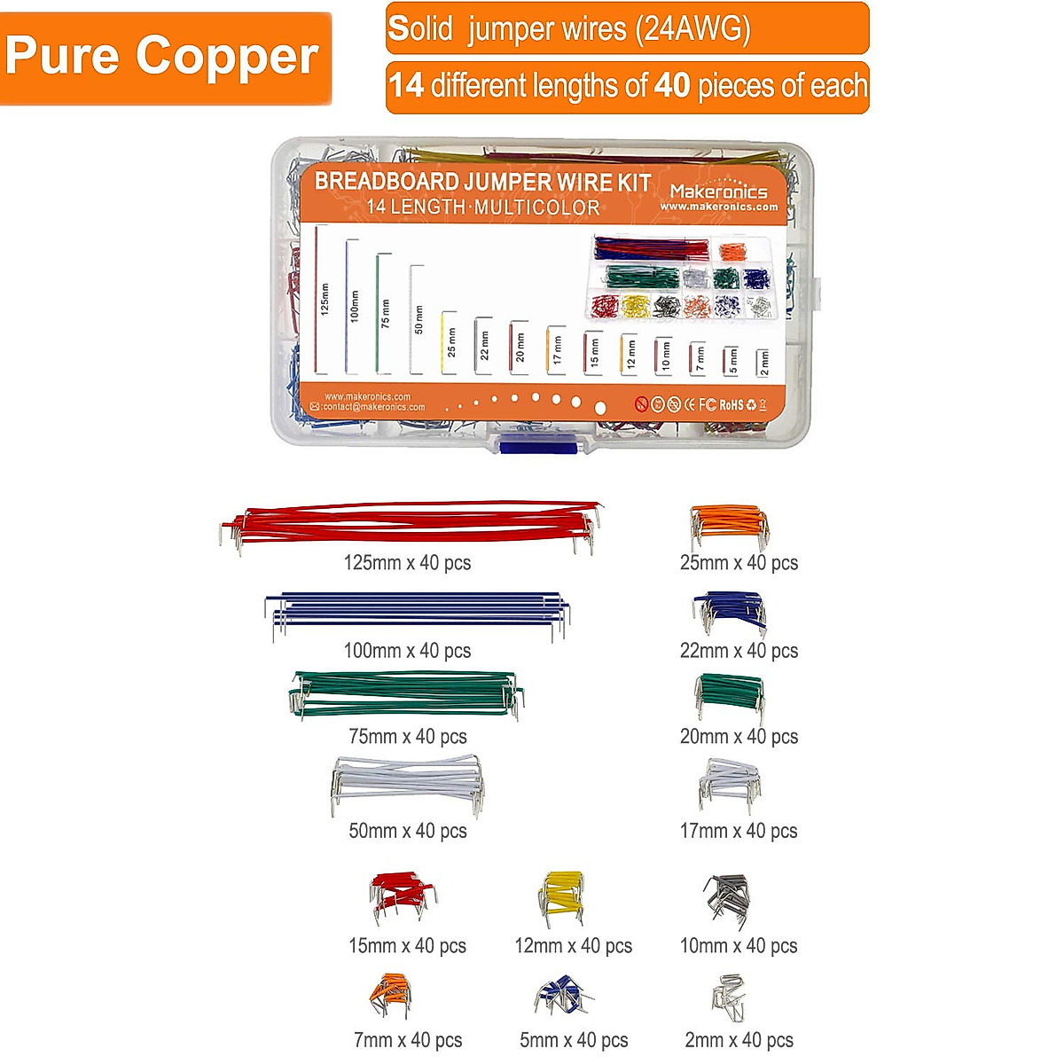 Makeronics 560 Pieces Jumper Wire Kit with 14 Lengths for Breadboard Prototyping Solder Circuits | Electronics Experiment | Arduino or Raspberry Pi or Jetson Nano | Storage Box