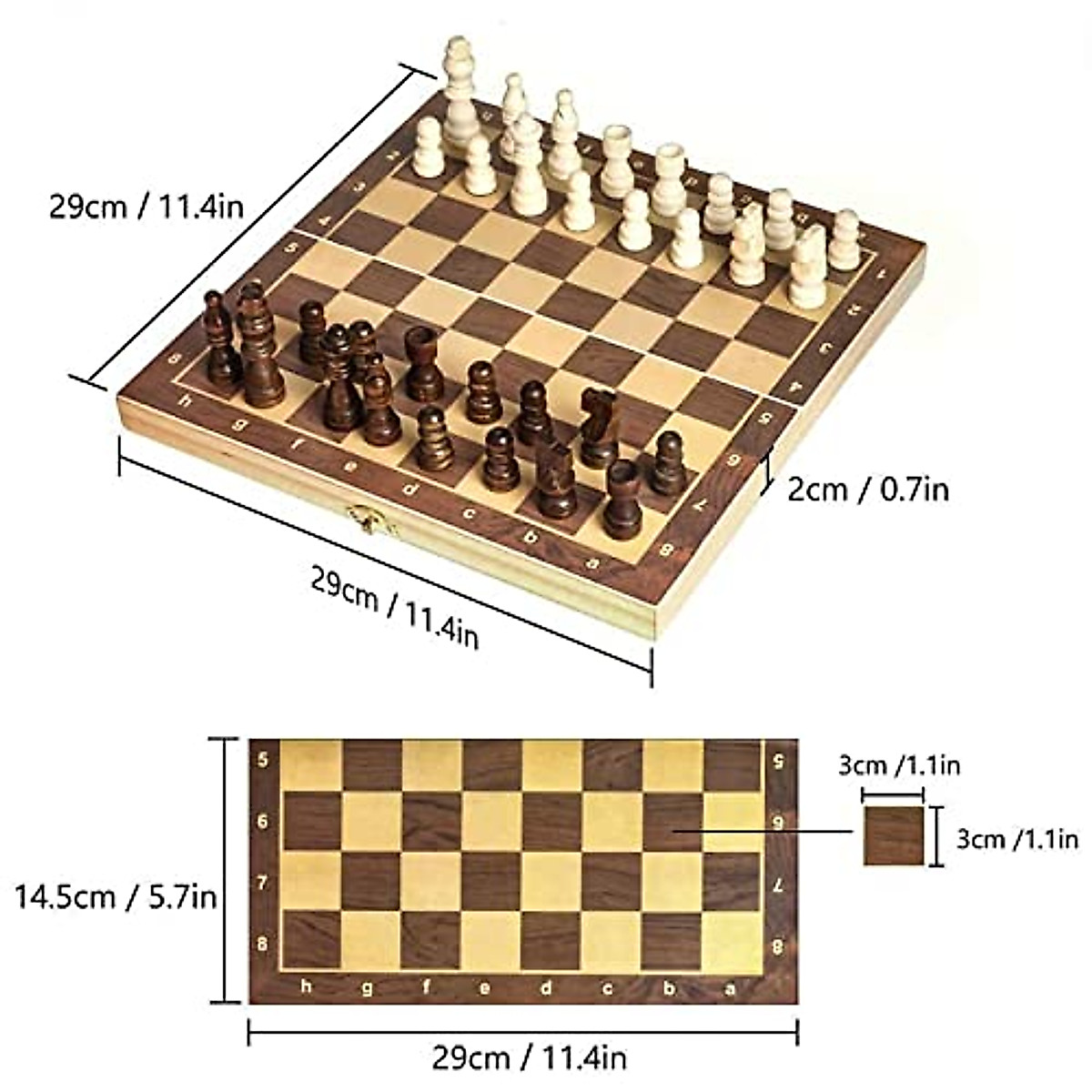 Owfeel Wooden Chess Set, Magnetic Chess Board Set with 2 Extra Queens(2 in 1), Folding Board Potable Travel Chess Board Set Beginner Chess Set for Adults and Kids Interior Storage for Pieces