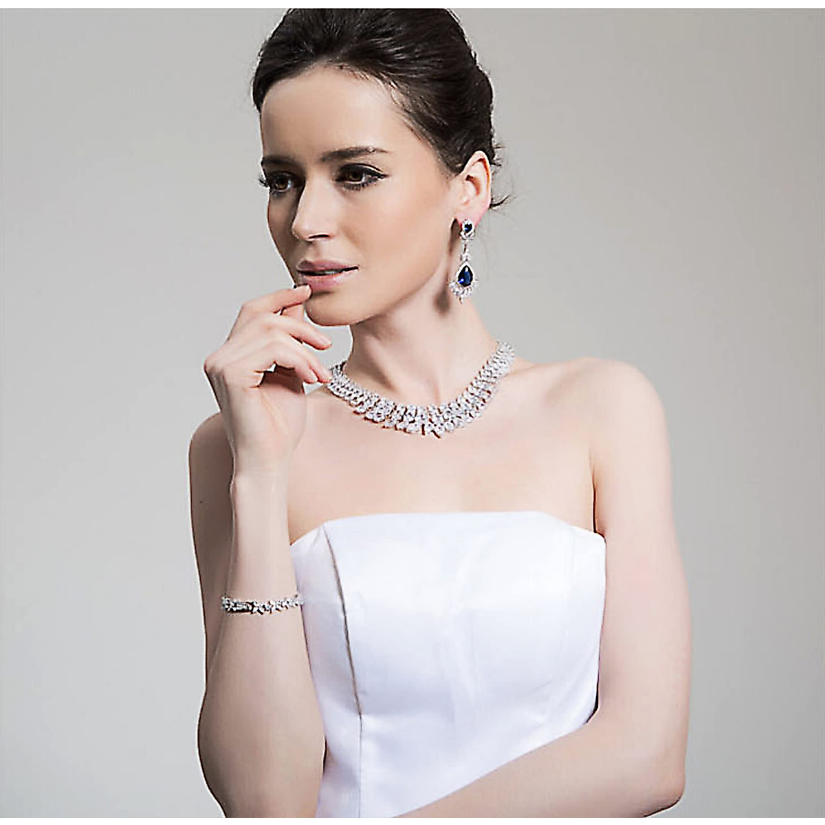 White Gold Plated AAAAA Australia Crystal Teardrop Wedding Bridal Bridesmaid Chandelier Marquise Clear Cubic Zirconia Stud Earrings Fashion Jewelry for Women (Clear)