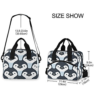 Cute Animal Penguin Pattern Lunch Bags for Women Insulated Reusable Lunch Tote Holder Lunch Cooler Bag Lunch Box with Shoulder Strap for Men Kid Girl