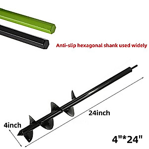 CHCYWJGJ Large Size Auger Drill Bit for Planting 4x24inch Hole Digger for Any Hex Drive Drill ，Garden Auger Spiral Drill Bit for Sand/Wet/Dry Soil