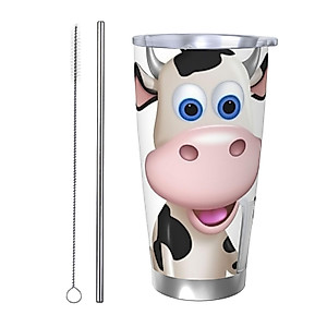 GDSHJKLW Cartoon Milk Cow Tumbler With Lid And Straw 20oz Stainless Steel Leakproof Travel Coffee Mug Double Wall Insulated Cup Gifts For Women Home Office