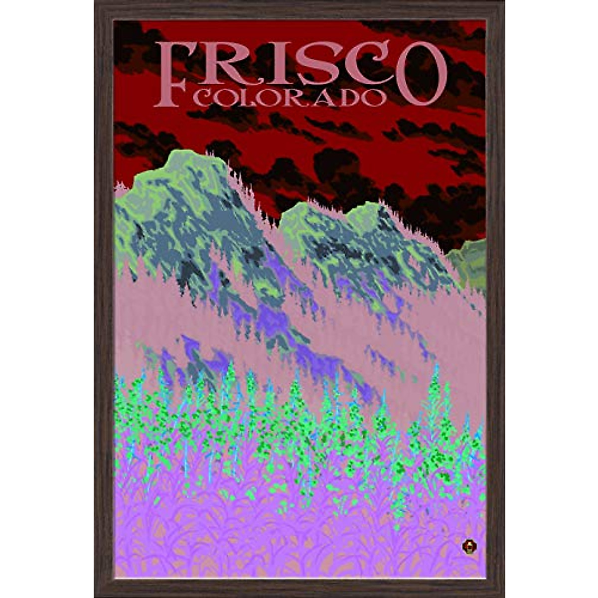 Frisco, Colorado, Fireweed and Mountains (24x36 Giclee Fine Art Print, Recycled Wood Frame, Espresso Brown)