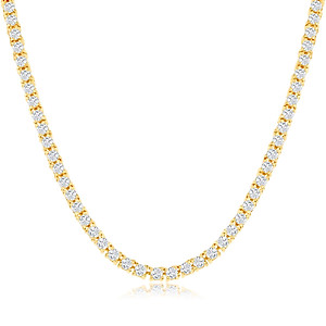 NYC Sterling Gold Plated Women's Magnificent 3mm Round Cubic Zirconia Tennis Necklace (Yellow, 16)